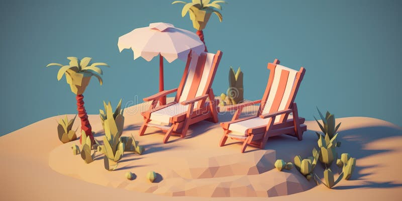 Low Poly Beach Scene. Created by Generative Artificial Intelligence ...