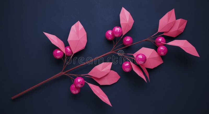 Low Poly Berries and Leaves on Branch Dark Background Stock ...