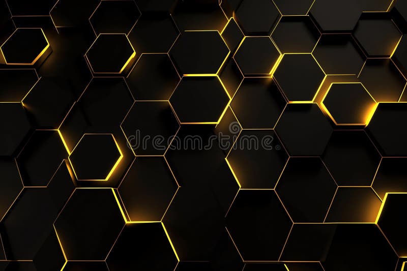 Low Poly Black Hexagons with a Luminous Yellow Glow. AI Generated ...
