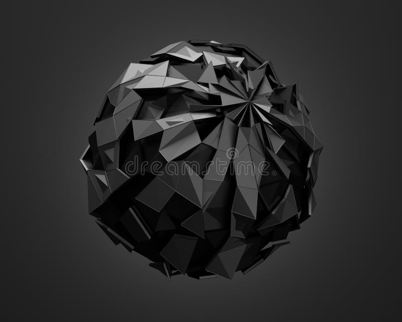 Low Poly Black Sphere with Chaotic Structure Stock Illustration ...