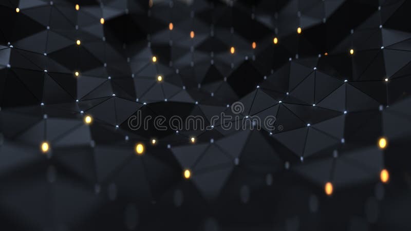 Low Poly Black Surface with Glowing Nodes 3D Render Stock Illustration ...