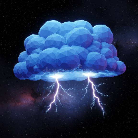Low Poly Blue Cloud with Lightning in Space Stock Illustration ...