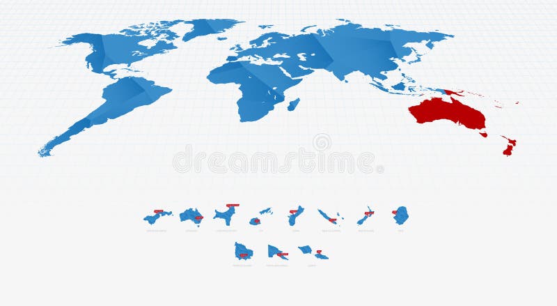 Low Poly Blue Gradient Maps of Oceania with Capital City Signs Stock ...