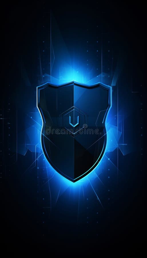 Low Poly Blue Shield on Dark Background Illustrating Modern Technology ...