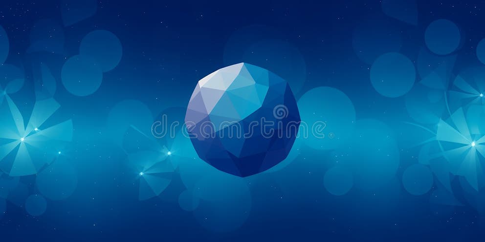 Low Poly Blue Sphere Floating Against a Blurred Blue Background with ...