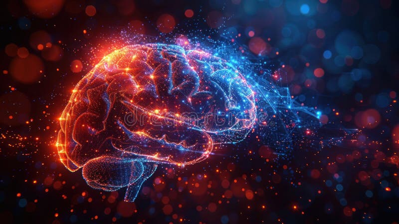 Low Poly Brain - Abstract AI Symbol of Wisdom - Blue Wireframe ...