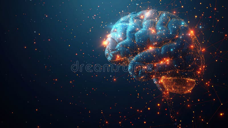 Low Poly Brain - Abstract AI Symbol of Wisdom - Blue Wireframe ...