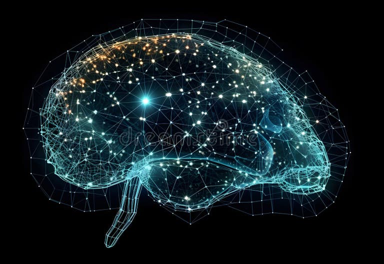 Human Brain with Connection Dots and Lines Stock Illustration ...