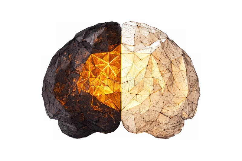 A Low-poly Brain Sliced in Half, Showing Inner Glowing Geometric ...