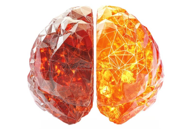 A Low-poly Brain Sliced in Half, Showing Inner Glowing Geometric ...