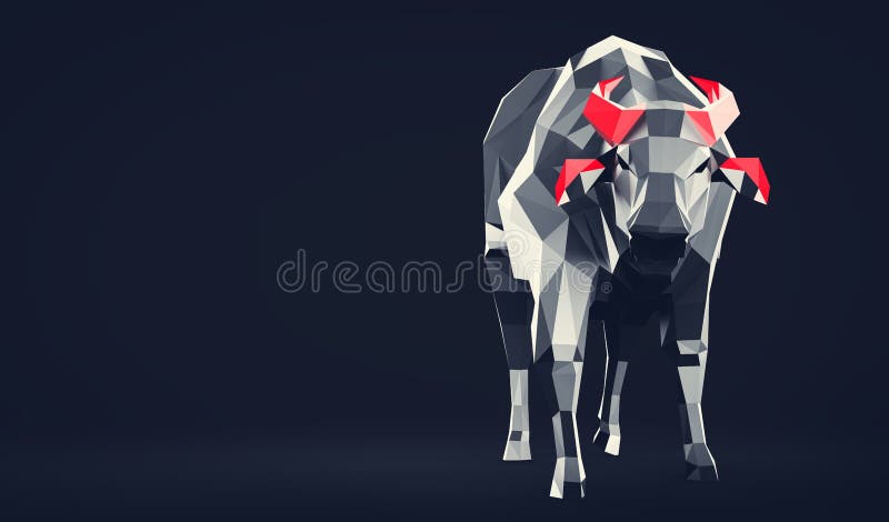 Low Poly Buffalo with Red Horns Stock Illustration - Illustration of ...