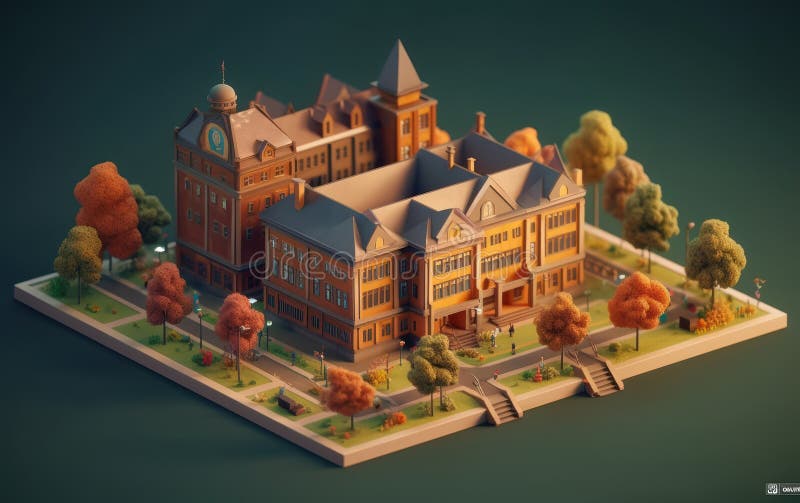 Low Poly Building in the Autumn. Created by Generative Artificial ...