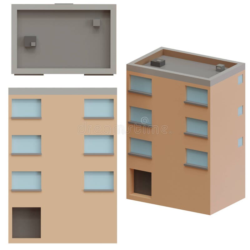 Low Poly Building All Views Stock Photo - Image of polygon, front ...