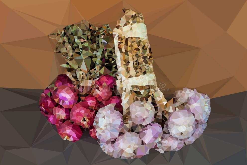 Low Poly Bunch of Garlic and Shallot Stock Vector - Illustration of ...