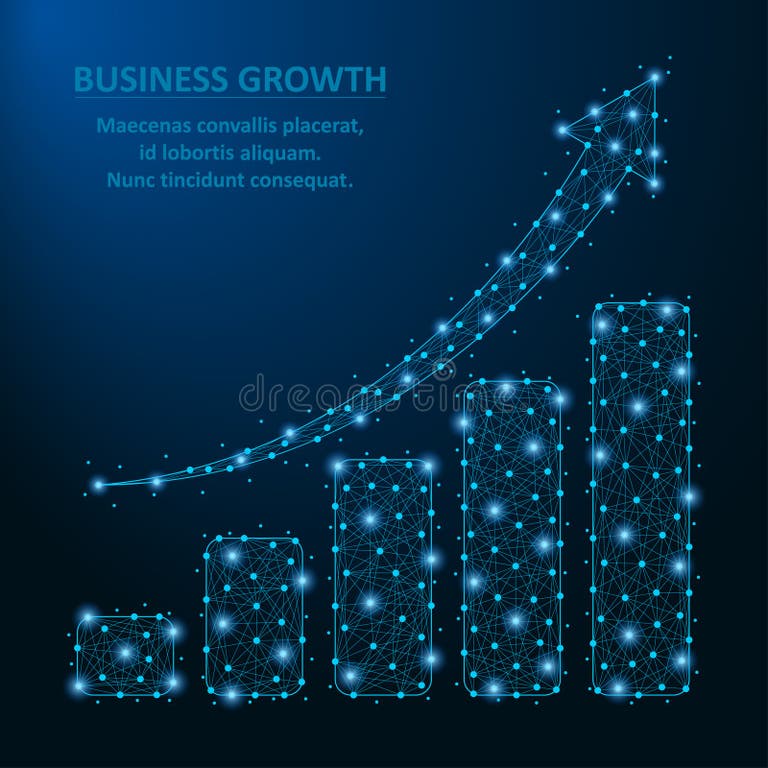 Low Poly Business Diagram with Growth Arrow and Bar Chart Made by Dot ...