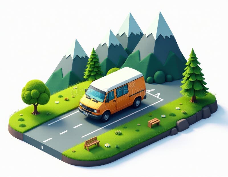 Low Poly Camper Van on Mountain Road - Travel Illustration Stock ...
