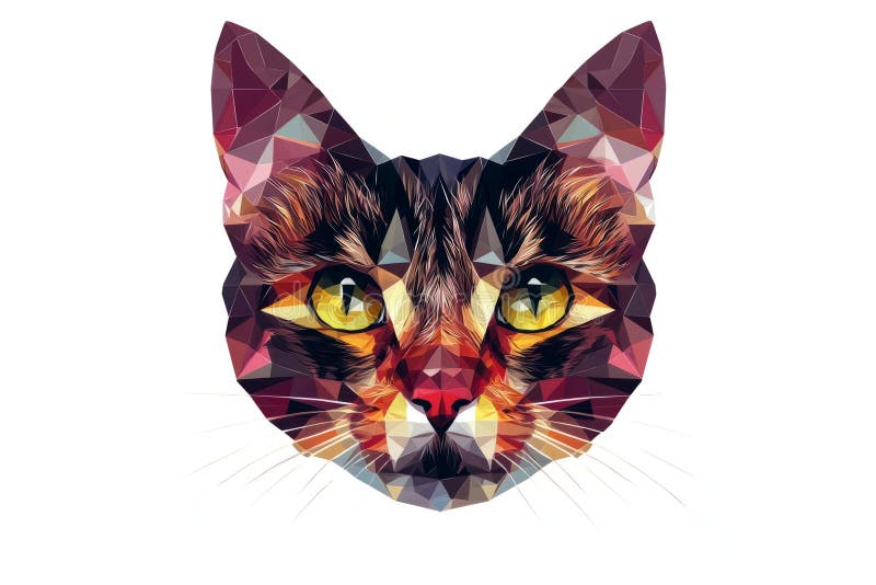 Low Poly Cat Face with Glowing Triangle Patterns Isolated on White ...
