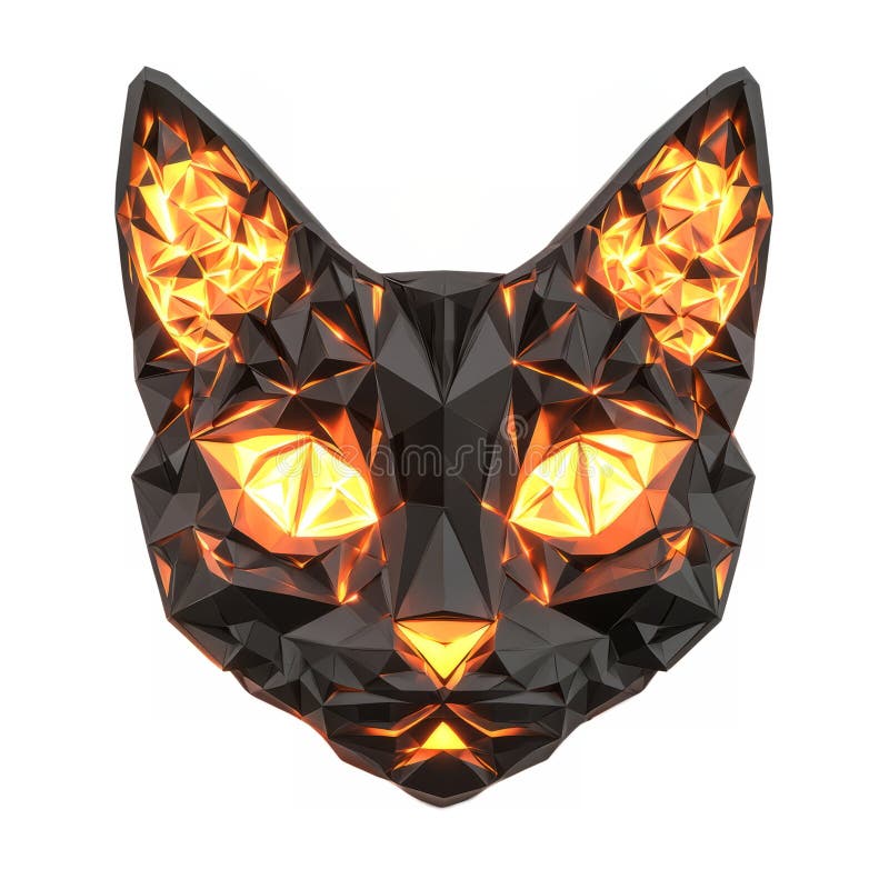 Low Poly Cat Face with Glowing Triangle Patterns Isolated on White ...