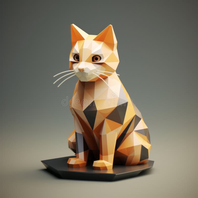 A Low Poly Cat Sitting on a Pedestal Stock Illustration - Illustration ...