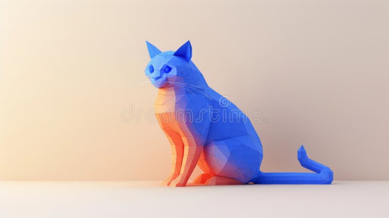 A Low Poly Cat Sitting on a White Background, AI Stock Illustration ...
