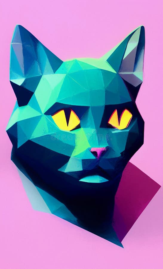 Low Poly Cat - Stylized Digital Art Stock Illustration - Illustration of animal, polygonal ...
