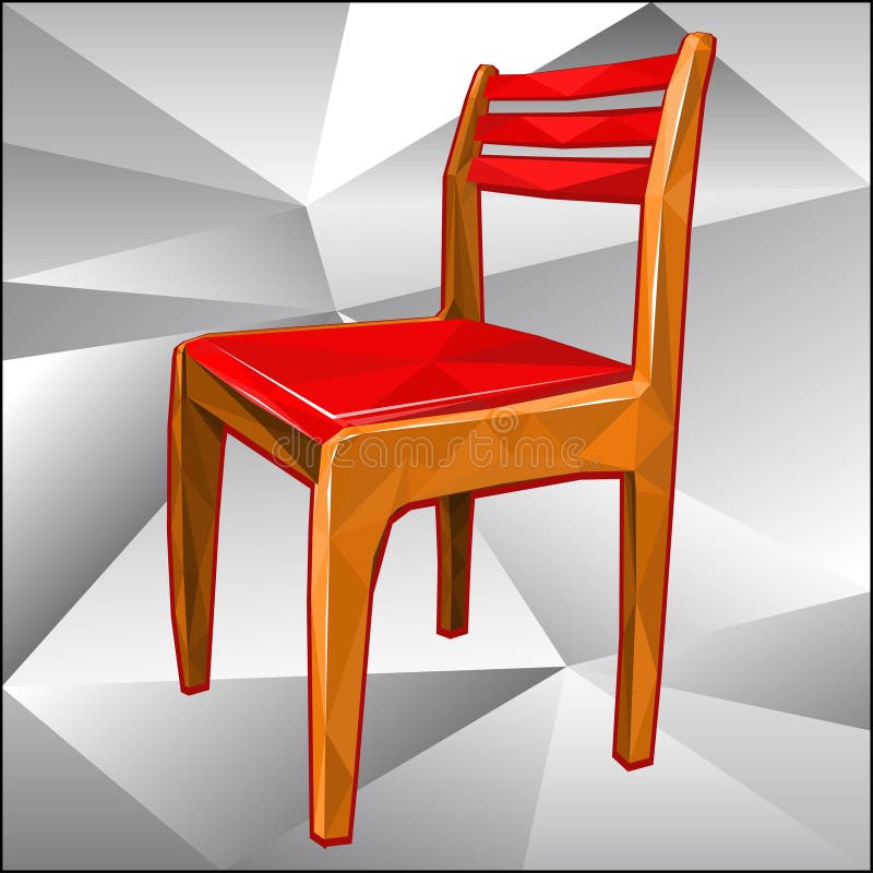 A Low-poly Chair with a Red Seat. Wooden. Vector Illustration Stock ...
