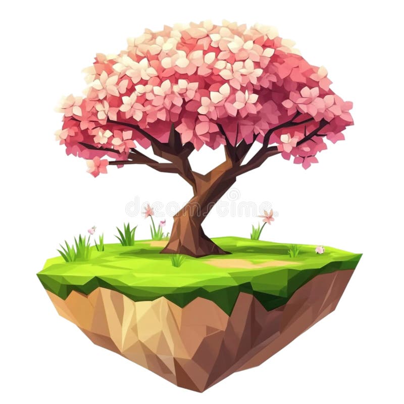 Low Poly Cherry Blossom Tree on Floating Island Digital Art Nature ...