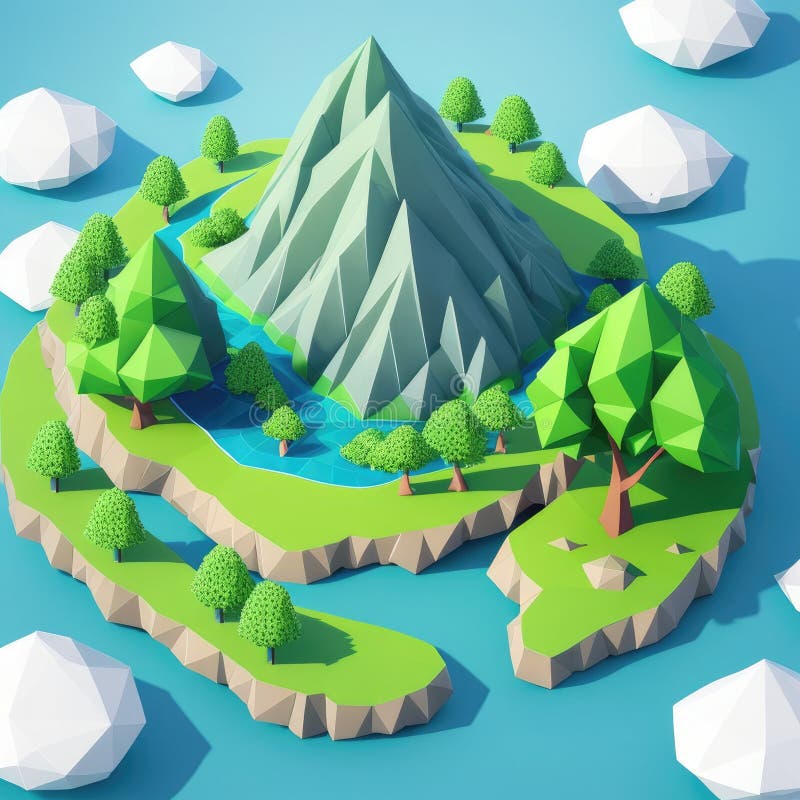 Low-poly City with Building and Trees. Stock Illustration ...