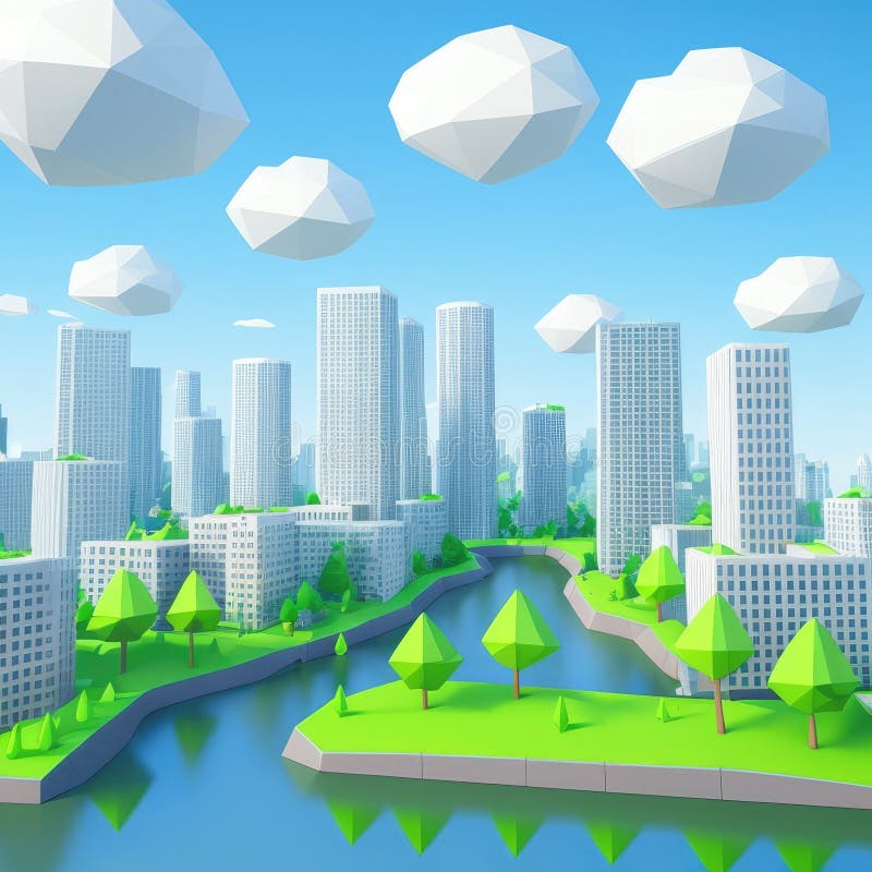 Low-poly City with Building and Trees. Stock Illustration ...
