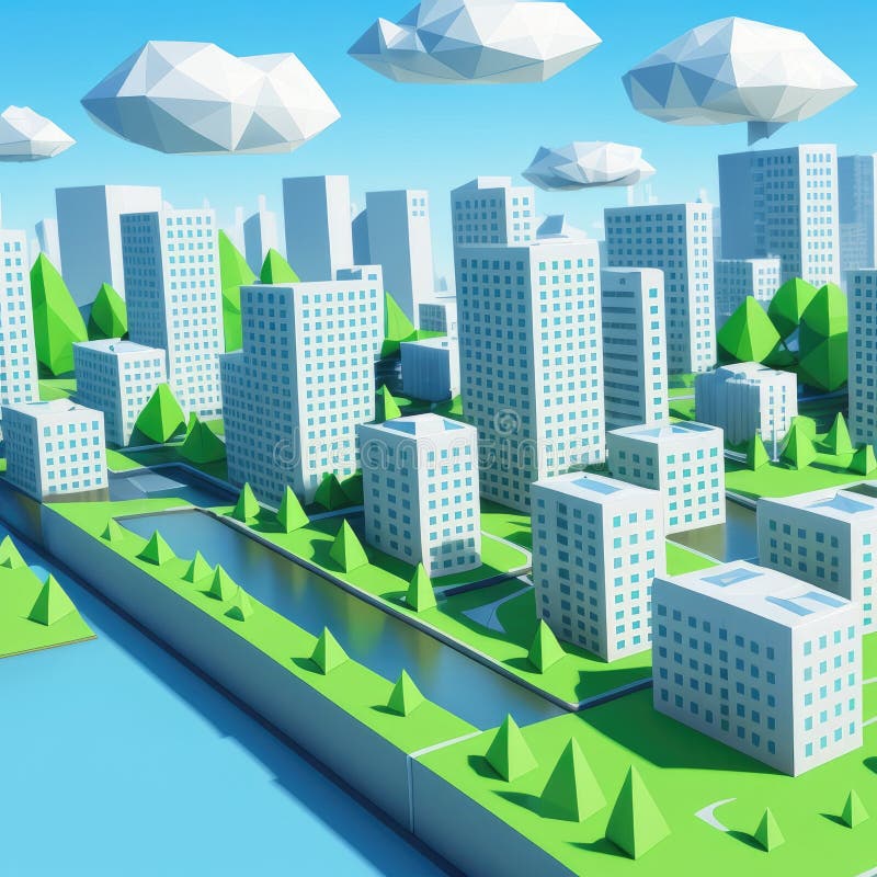 Low-poly City with Building and Trees. Stock Photo - Image of home ...