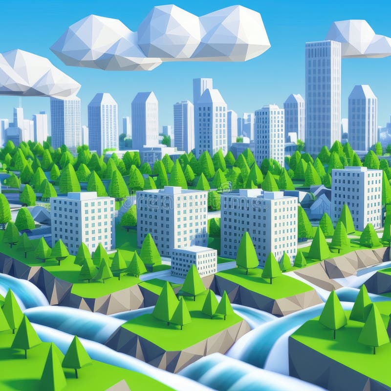 Low-poly City with Building and Trees. Stock Photo - Image of design ...