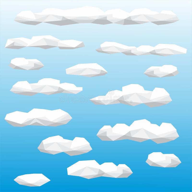 Low Poly Clouds Illustration Set Stock Vector - Illustration of white, blue: 97415756