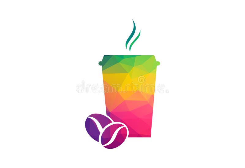 Low Poly and Coffee Shop Logo Design Vector Illustration Stock ...