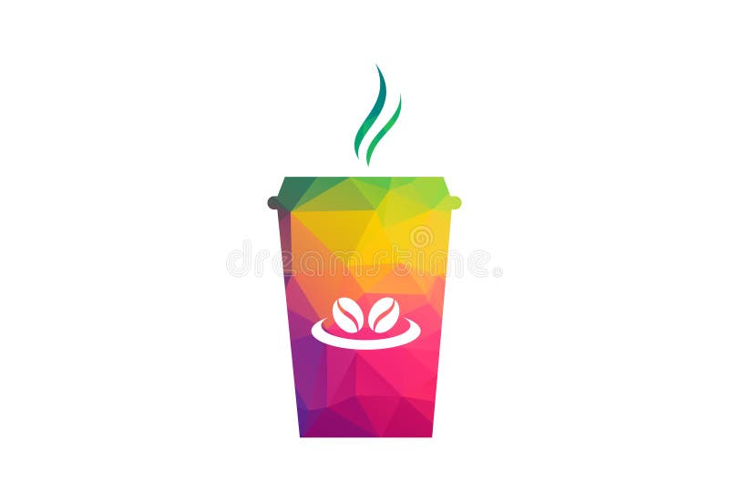 Low Poly and Coffee Shop Logo Design Vector Illustration Stock ...