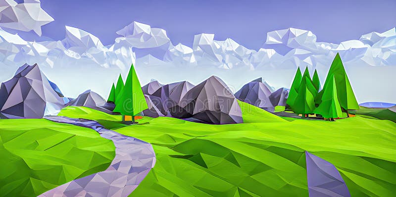 Low Poly Creating Elements Landscape from Scratch with As Few Geometric ...