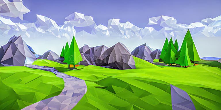 Low Poly Creating Elements Landscape from Scratch with As Few Geometric ...