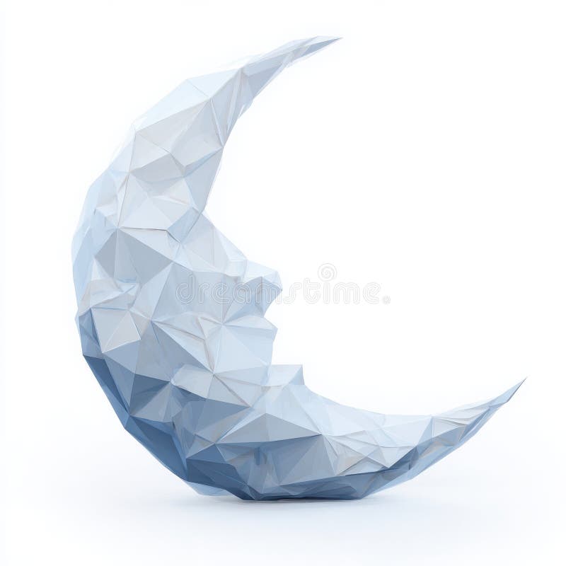 Low Poly Crescent Moon Light Blue and White Geometric 3D Render Stock ...
