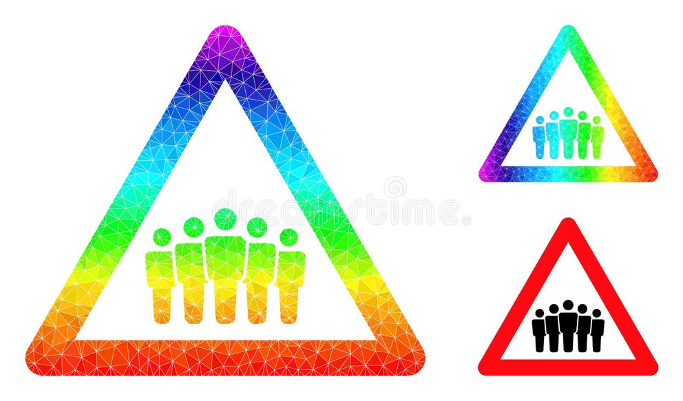 Vector Triangle Filled Crowd Warning Icon with Spectral Colored ...