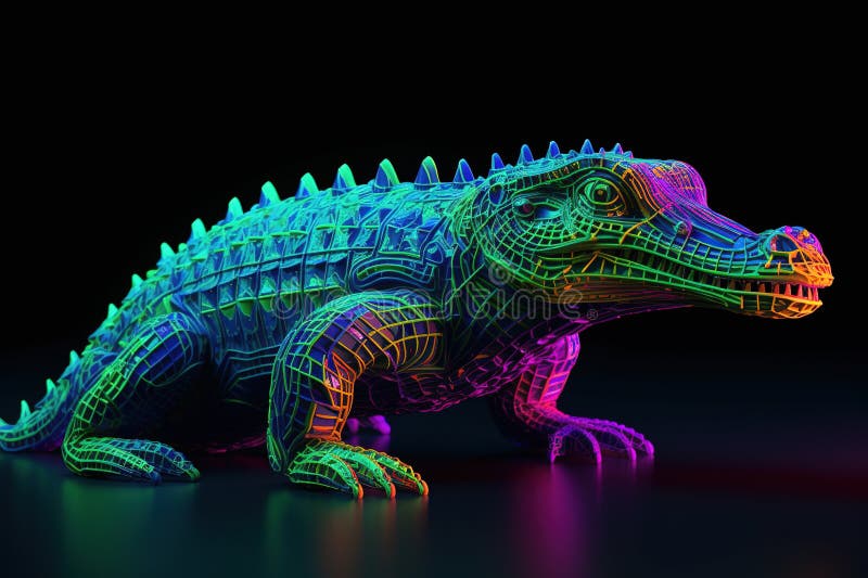 Low Poly 3D Alligator, Front Facing, Led Color Background, Colorful ...
