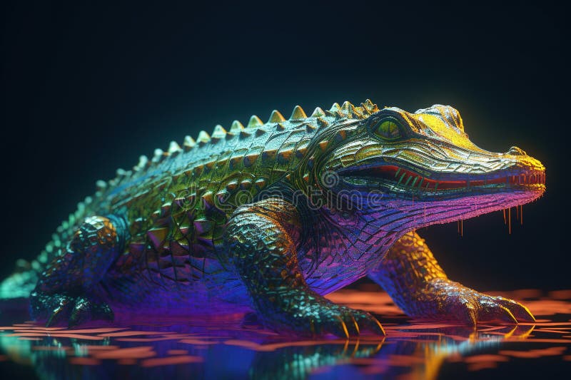 Low Poly 3D Alligator, Front Facing, Led Color Background, Colorful ...
