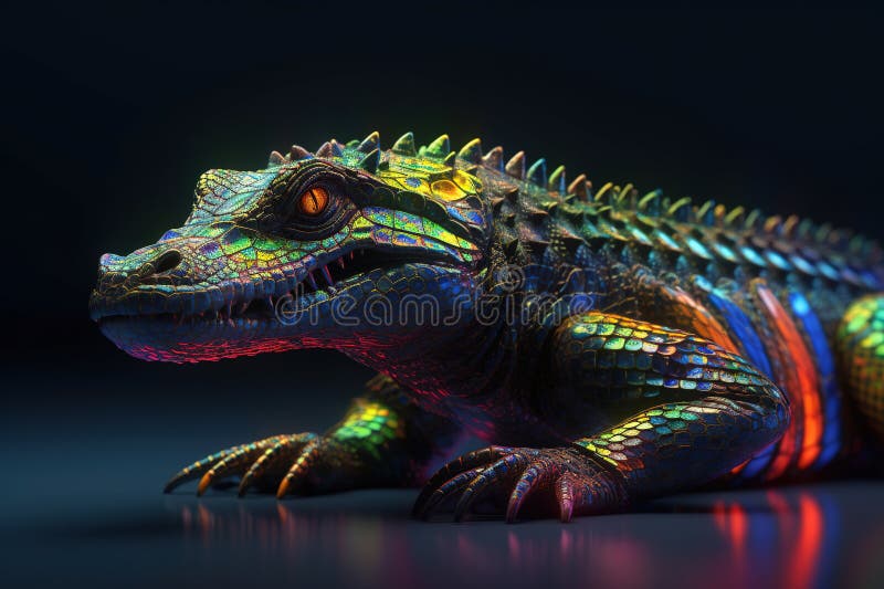 Low Poly 3D Alligator, Front Facing, Led Color Background, Colorful ...