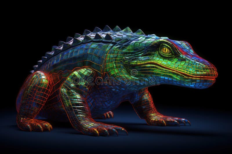 Low Poly 3D Alligator, Front Facing, Led Color Background, Colorful ...
