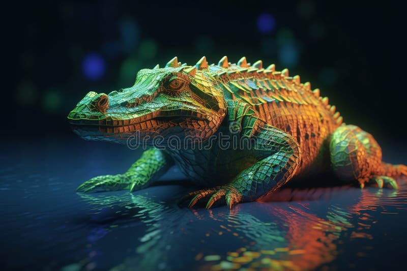 Low Poly 3D Alligator, Front Facing, Led Color Background, Colorful ...