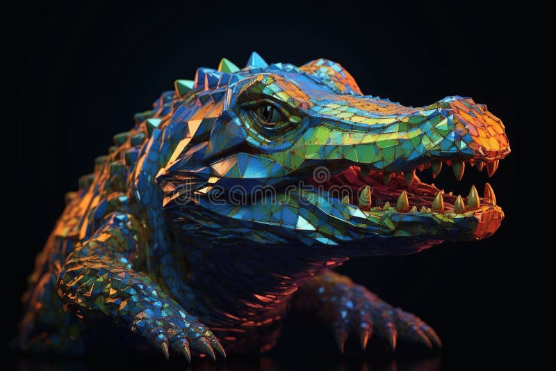 Low Poly 3D Alligator, Front Facing, Led Color Background, Colorful ...
