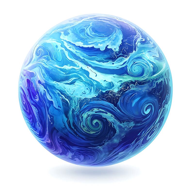 Low-Poly 3D Blue Planet with Fantasy Elements and Swirling Patterns on ...