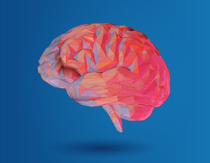 Low Poly 3D Brain Illustration on Blue Background Stock Vector ...