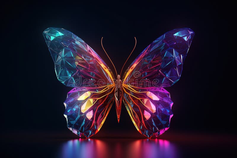 Low Poly 3D Butterfly with Wings, Front Facing, Neon Color Effect AI ...