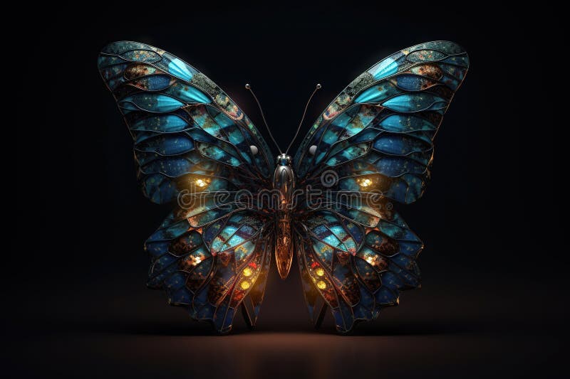 Low Poly 3D Butterfly with Wings, Front Facing, Neon Color Effect AI ...