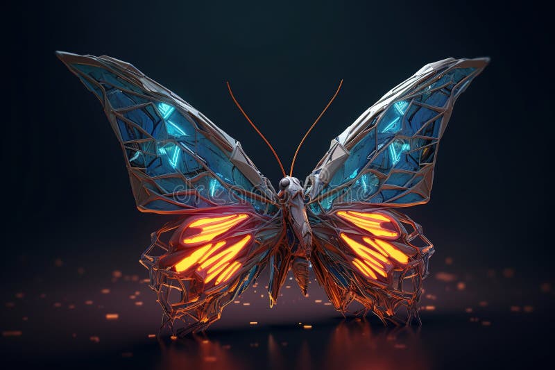 Low Poly 3D Butterfly with Wings, Front Facing, Neon Color Effect AI ...