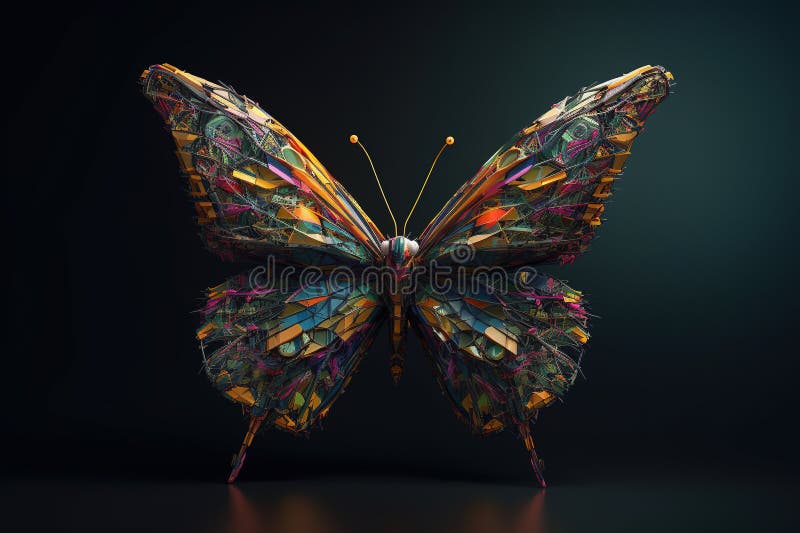 Low Poly 3D Butterfly with Wings, Front Facing, Neon Color Effect AI ...